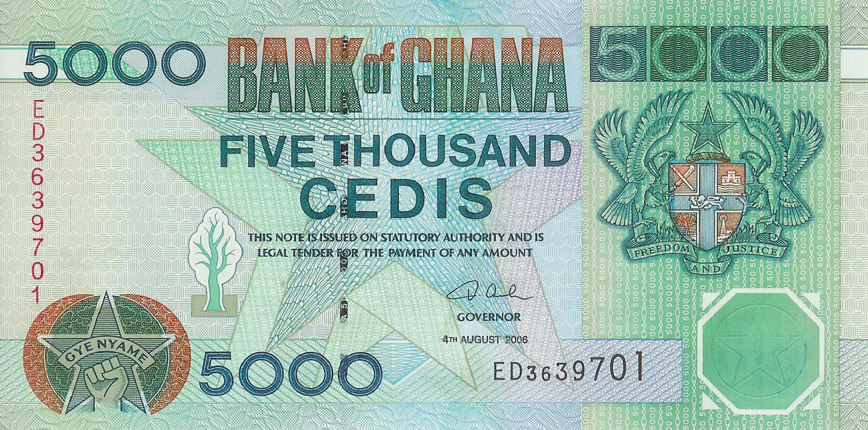 Ghana new date (04.08.2006) 5,000-cedi note (B142c) confirmed ...