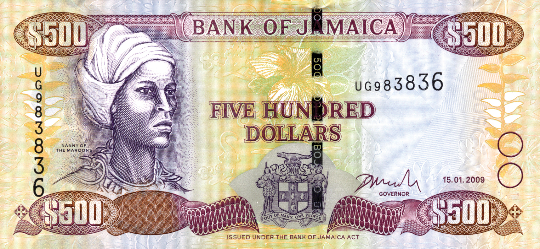 Jamaica new date (15.02.2009) 500-dollar note (B240e) confirmed ...