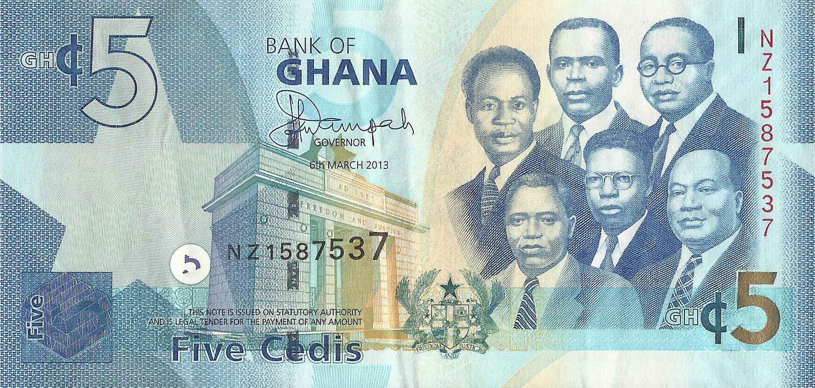 Ghana new sig/date (06.03.2013) 1-, 5-, and 20-cedi (B145e, B146d ...