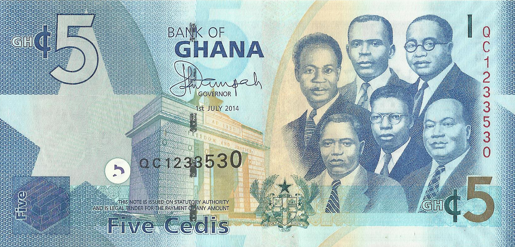 Ghana new date (01.07.2014) 5- and 10-cedi notes (B146e and B147e ...