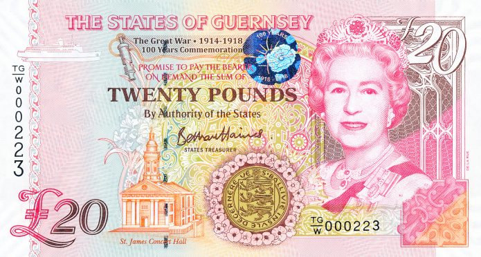 Guernsey new 20-pound WWI commemorative note (B168a) confirmed ...