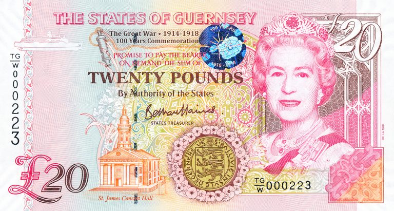 Guernsey new 20-pound WWI commemorative note (B168a) confirmed ...