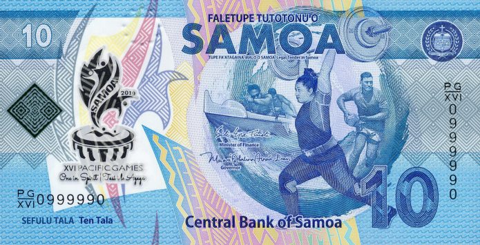 Samoa new 10-tala XVI Pacific Games commemorative polymer note (B121a ...