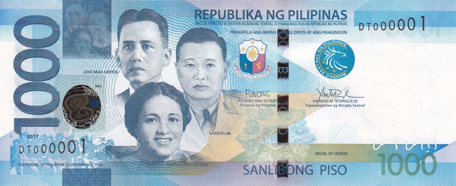 Philippines new date (2017) 1,000-peso note (B1083l) confirmed ...