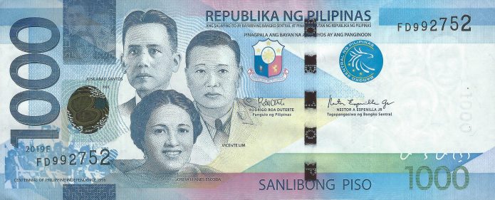 Philippines new date (2019F) 1,000-peso note (B1089e) confirmed ...