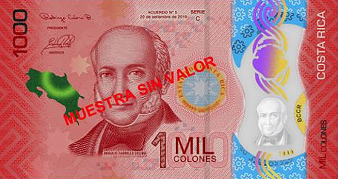 Costa Rica new 1,000-colon polymer note (B564a) reported for ...