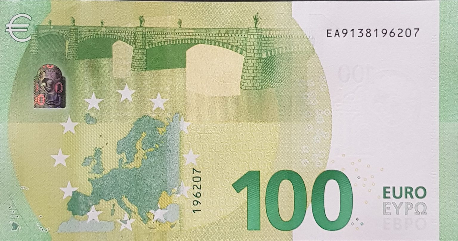European Monetary Union new signature 100-euro note (B112e4) confirmed ...