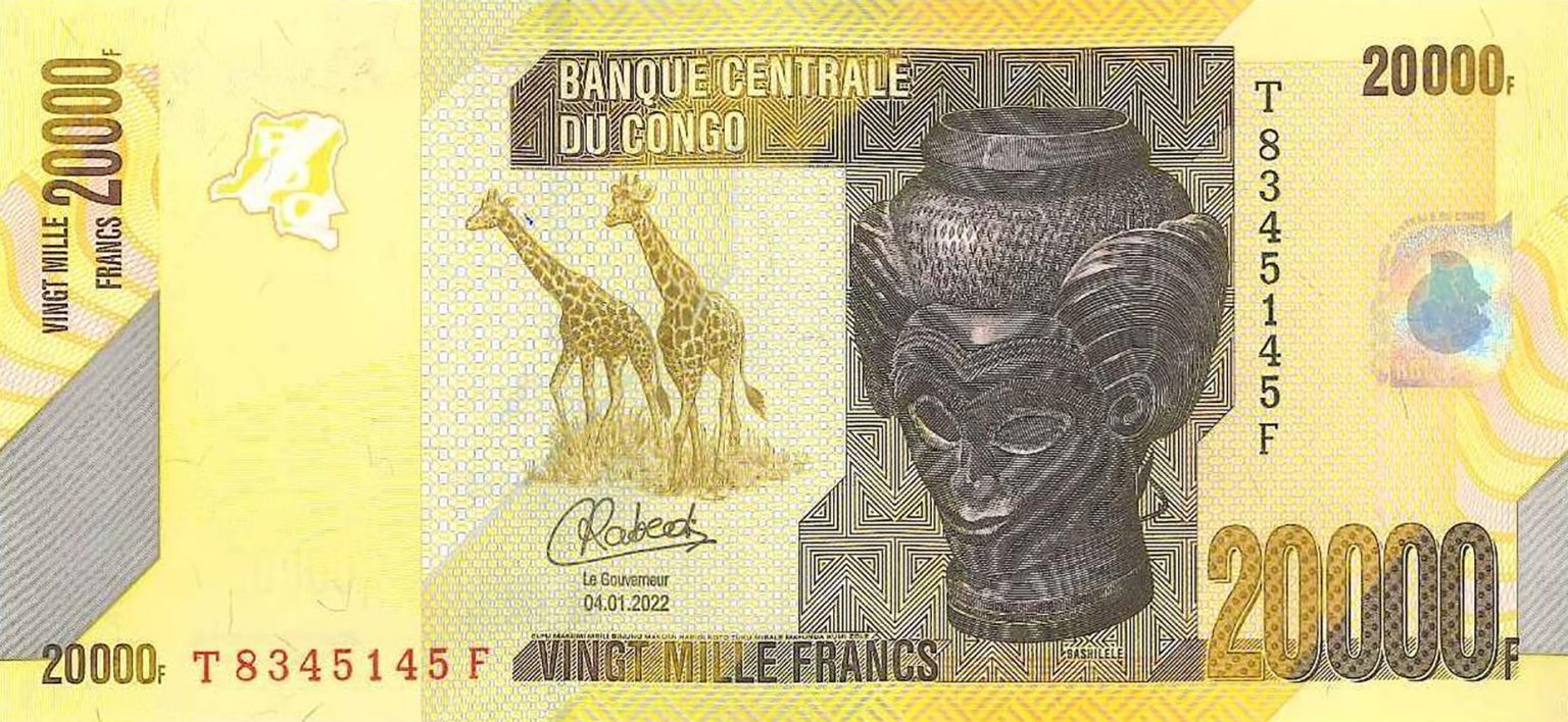 Congo Democratic Republic new sig/date (04.01.2022) 20,000-franc note ...