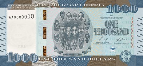 Liberia new 1,000-dollar note (B321a) reported – BanknoteNews