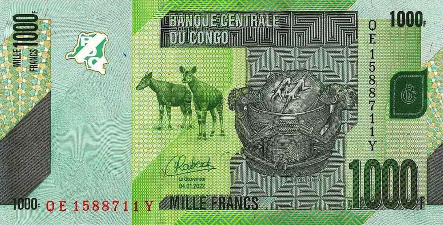 Congo Democratic Republic new sig/date (04.01.2022) 1,000-franc note ...