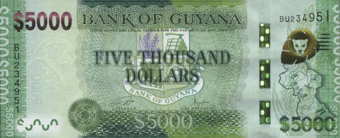 Guyana new 5,000-dollar note (B122a) confirmed introduced on 20.12.2022 ...