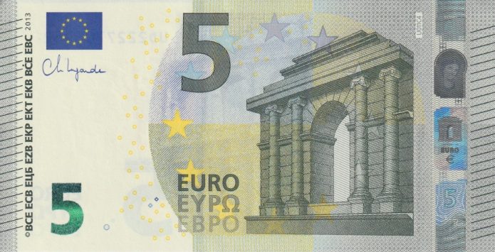 European Monetary Union new signature 5-euro note (B108u4) confirmed ...