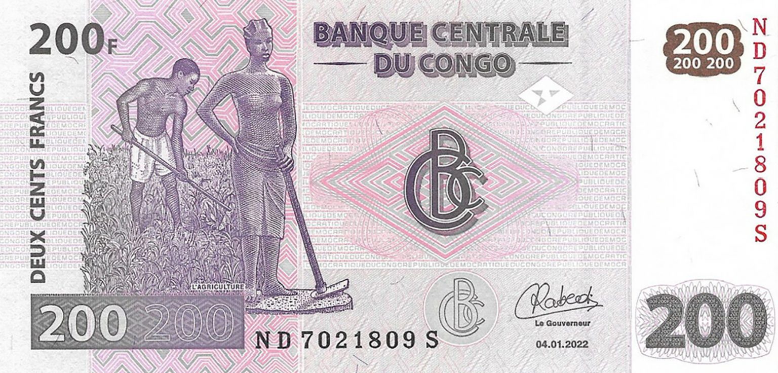 Congo Democratic Republic new sig/date (04.01.2022) 200-franc note ...