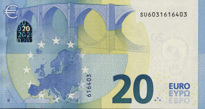 European Monetary Union new signature 20-euro note (B110s4) confirmed ...