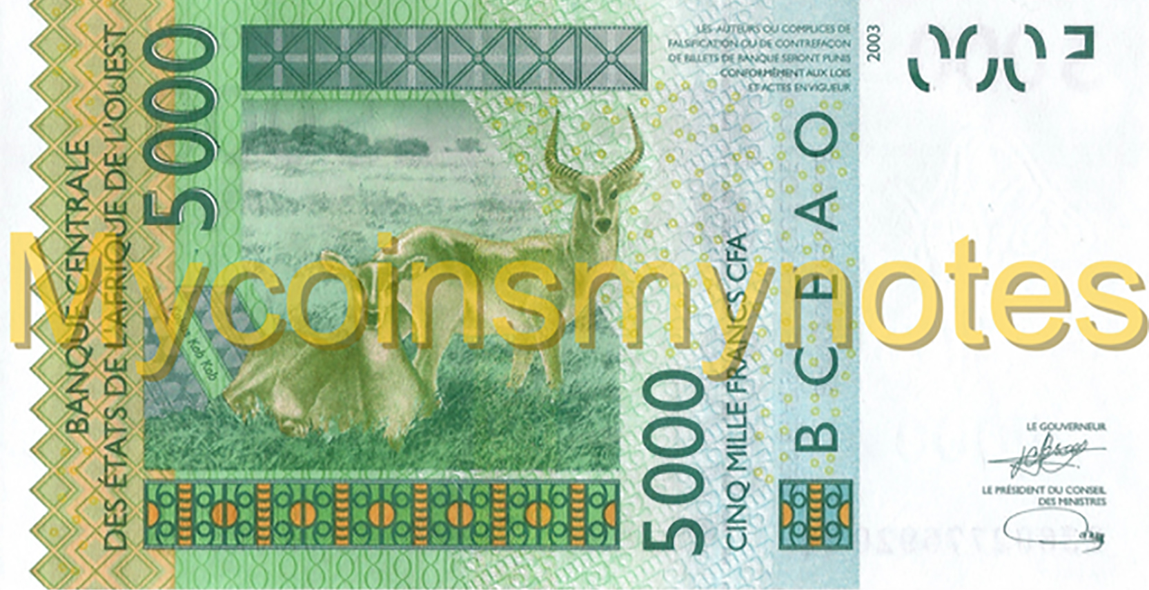 West African States (Niger) new sig/date (2023) 5,000-franc note ...