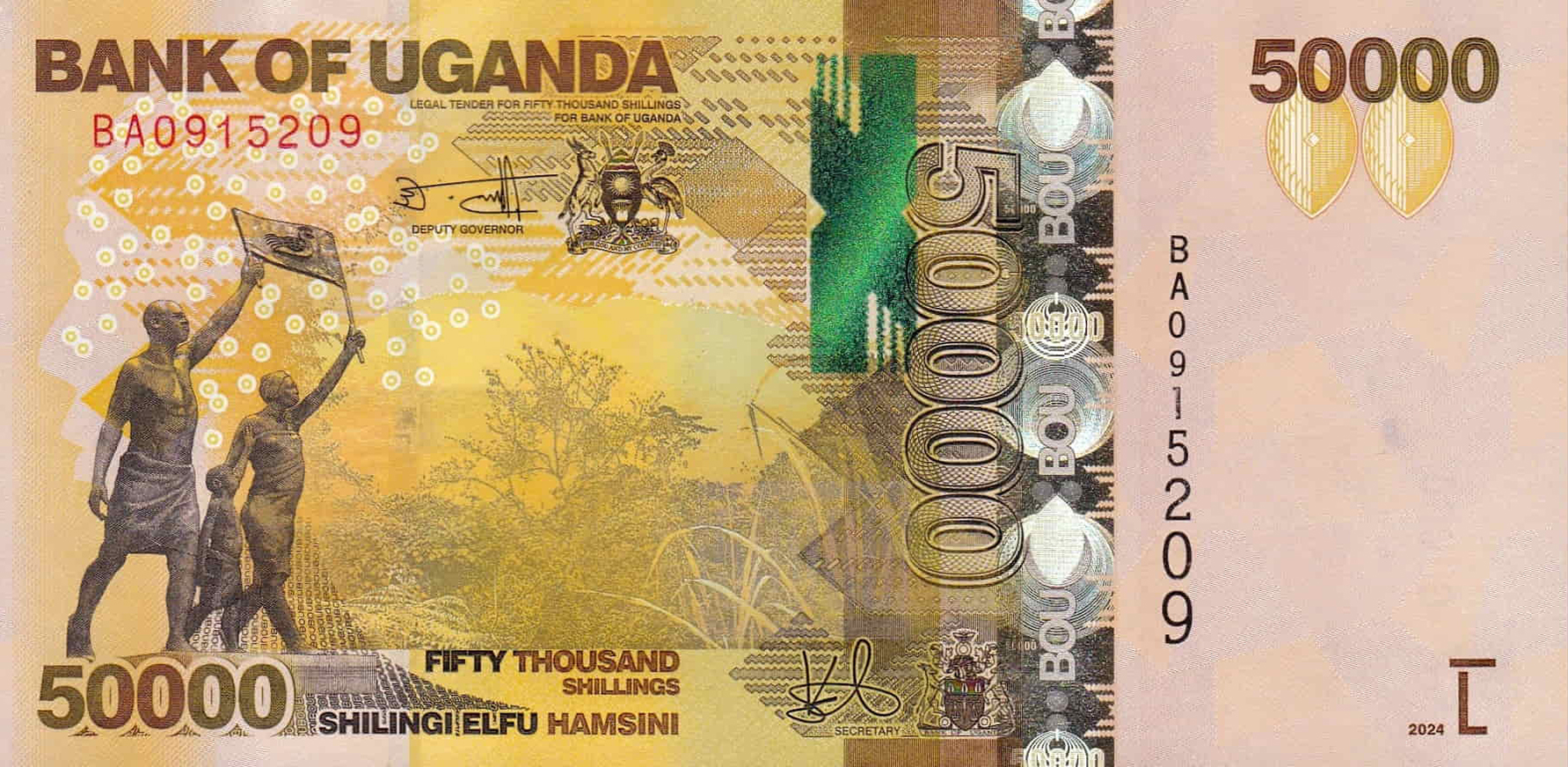 Uganda New Date 2024 50 000 shilling Note B159g Confirmed