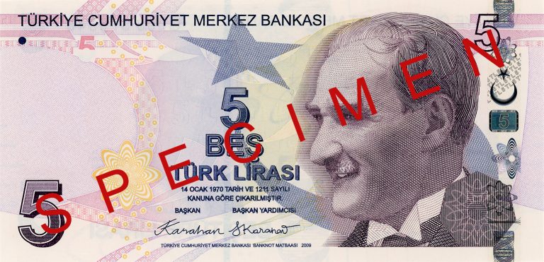 Turkey new signature 5-lira note (B306f) reportedly introduced 19.11. ...