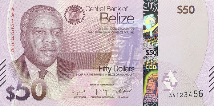 Belize new 50-dollar note (B335a) reported for introduction mid-2025 ...