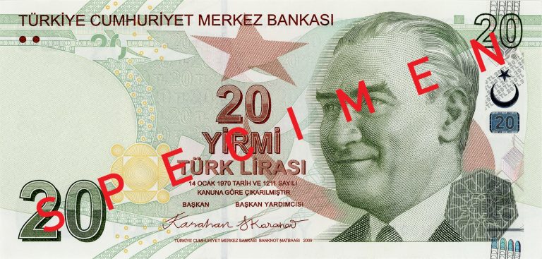 Turkey new signature 20-lira note (B302g) reportedly introduced 22.10. ...